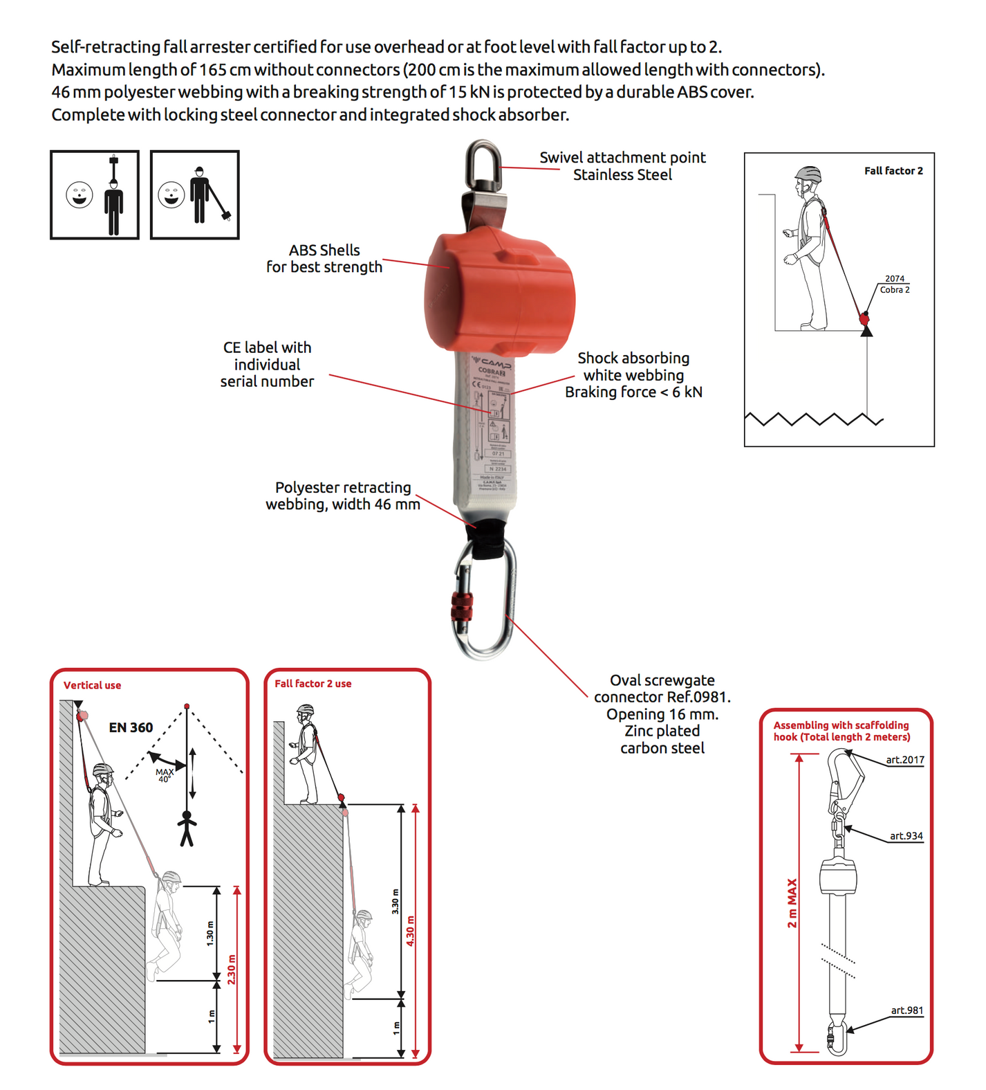 Cobra 2 Retractable Fall Arrester - 2m – NZ Access Shop